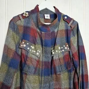CAbi | Jackets & Coats | Cabi 3555 Autumn Plaid Barn Jacket Sz L Pearl ...